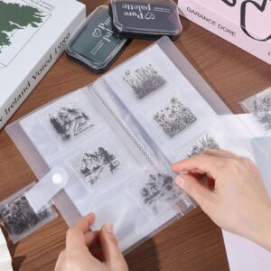 GLOBLELAND 1 Book Clear Stamps Cutting Dies Storage Clear Stamps Collection Page Protectors Transparent Photo Album Scrapbooking 120pcs 2.2x2.2inch/50x50mm Stamps Photos