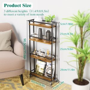 Giwil Slim Storage Cart 4 Tier Narrow Kitchen Rolling Cart on Wheels for Small Space, Mobile Spice Rack Seasoning Organizer Utility Serving Cart for Kitchen Bathroom Laundry, Brown