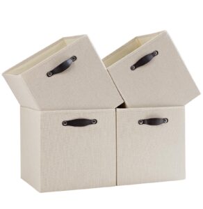 fabinado cubes storage organizers - fabric foldable bins, 13x15 inch kallax cubby bins with dual handles, candlelit beige, 4 pack