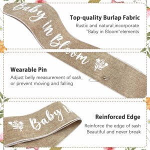 Neutral Mom to Be Sash Baby Shower Decorations,Burlap Baby in Bloom Dad to Be Corsage Wildflower Party Decorations for Pregnant Mommy Dress