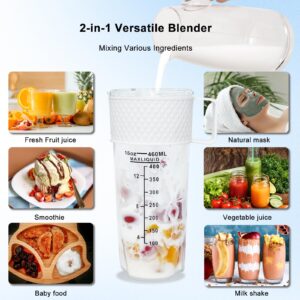 Portable Blender, Yidata Personal 16 Oz Rechargable Smooth Blender with Ultra-sharp Blades Handheld Blender for Travel, Office & Sports (White)