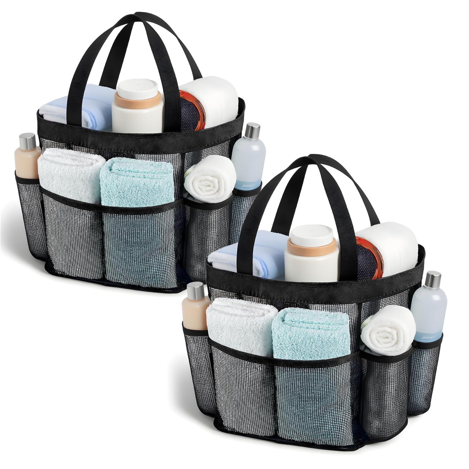 HSONGDILYS 2 Pack Mesh Shower Caddy, Portable 8-Pocket Dorm Shower Bags with Large Capacity, Essential for College Dorms, Perfect for Swimming, Beach, Gym, Camping, and Travel Essentials