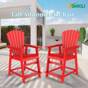 VSMKSJ Tall Adirondack Chair, HDPE Adirondack Chair with Footrest,Outdoor Patio Bar Stools for Lawn, Balcony, Backyard, Poolside (Red, 2pcs)