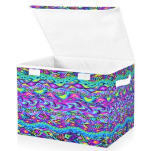 digtia storage bins with lids trippy tribal pattern foldable storage boxes with handles purple ethnic colorful large storage basket collapsible organizer containers for closet home bedroom office