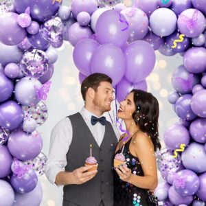 152 PCS Purple Balloons Arch Kit，Lavender Lilac Balloon Purple Metal Balloon and Confetti Balloon 12pcs Piece Butterfly Sticker for Birthday Baby Shower Bridal Shower Wedding Party Decoration