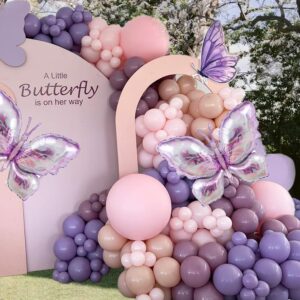 174pcs purple butterfly balloons garland arch kit with pink different purple butterfly foil balloons for girl lavender baby bridal shower wedding birthday party decorations