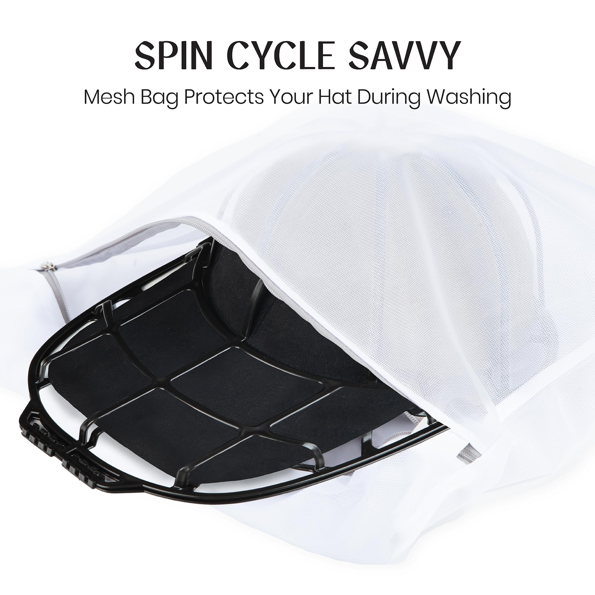 Sunrise Six Essentials Baseball Hat Washer Cage - Baseball Cap Washing Cage to Keep Your Hats Looking Good - Baseball Hat Cleaner with S Hook and Zipper Mesh Bag Included