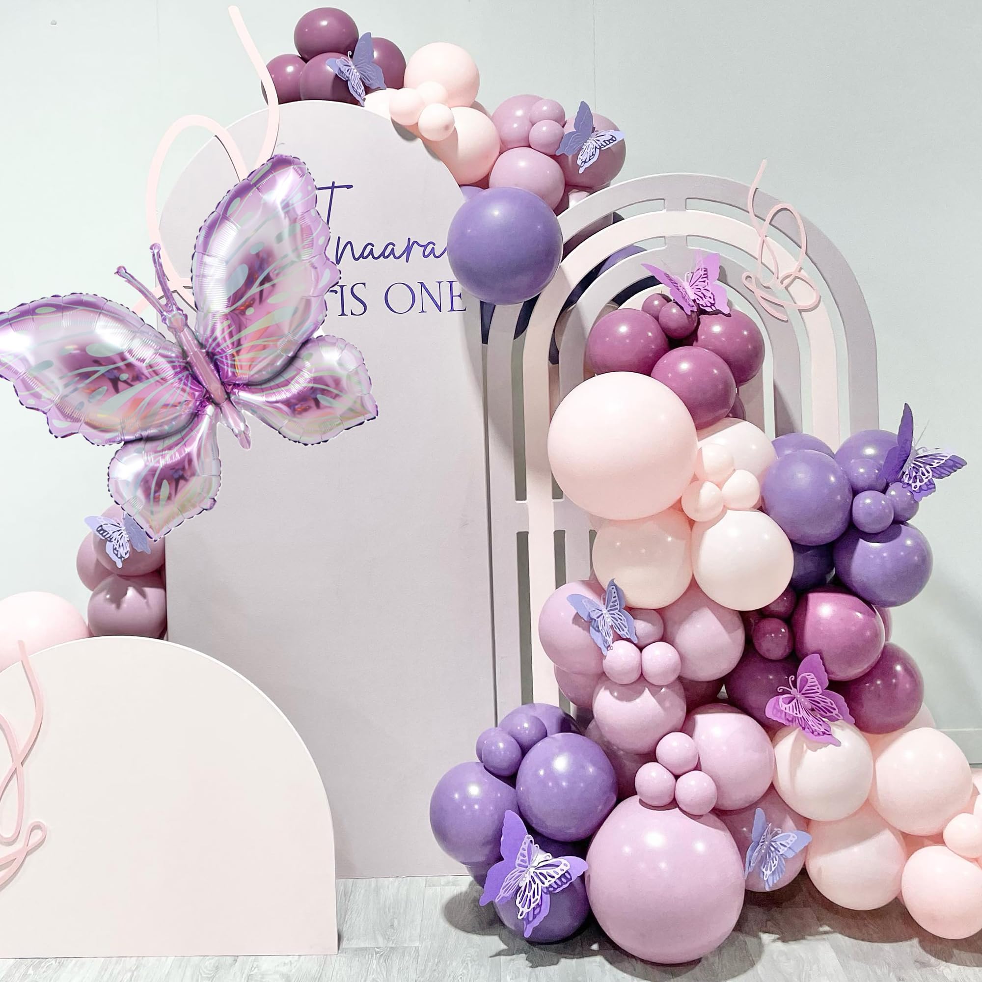 174Pcs Purple Butterfly Balloons Garland Arch Kit with Pink Different Purple Butterfly Foil Balloons for Girl Lavender Baby Bridal Shower Wedding Birthday Party Decorations