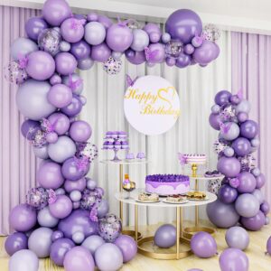 152 pcs purple balloons arch kit，lavender lilac balloon purple metal balloon and confetti balloon 12pcs piece butterfly sticker for birthday baby shower bridal shower wedding party decoration