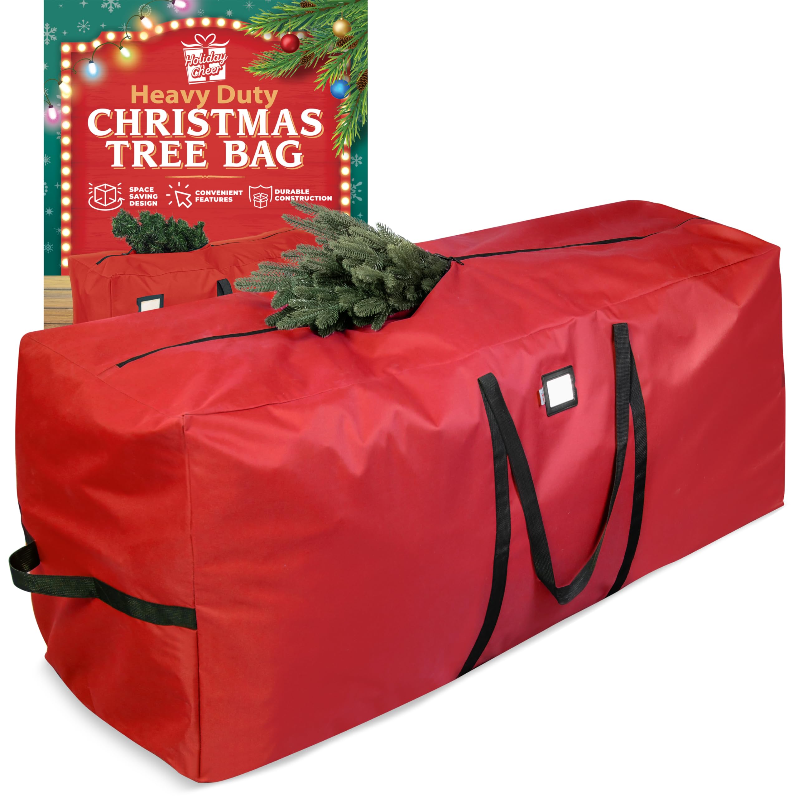 Holiday Cheer Christmas Tree Storage Bag – Heavy Duty Christmas Tree Bag Fits Up to 7.5ft Tall Artificial Christmas Tree, Waterproof with Durable Handles & Zipper – Xmas Tree Storage Bag (RED)