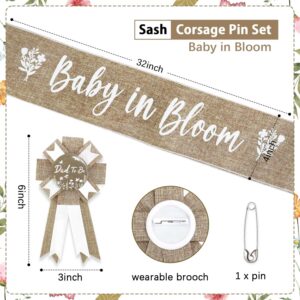 Neutral Mom to Be Sash Baby Shower Decorations,Burlap Baby in Bloom Dad to Be Corsage Wildflower Party Decorations for Pregnant Mommy Dress