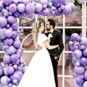 152 PCS Purple Balloons Arch Kit，Lavender Lilac Balloon Purple Metal Balloon and Confetti Balloon 12pcs Piece Butterfly Sticker for Birthday Baby Shower Bridal Shower Wedding Party Decoration