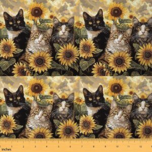 feelyou cute cat fabric by the yard 1 yard cartoon cat print upholstery fabric for chairs for boys girls sunflower decorative waterproof outdoor fabric cat lover's gift fabric for home diy projects