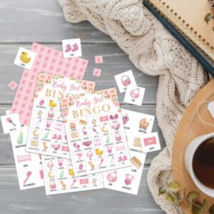 Baby Shower Bingo Games, Baby Bingo for Baby Shower, Blush Pink Floral Baby Bingo Game, Gender Reveal Games, Baby Shower Decorations Favors, 24 Players Bingo Games Cards (C04)