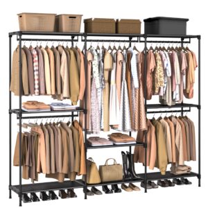 casamaya clothes rack, portable closet, 80.7 inch extra large capacity wardrobe closet, clothes storage organizer with shelves and 5 hanging rods, easy to assembly, black pct036b01