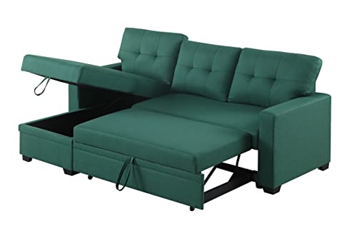 EOVTK 82" L-Shaped Convertible Sleeper Sectional Sofa, 2 in 1 Pull Out Couch Bed with Reversible Storage Chaise for Living Room, Small Space Apartment, Green