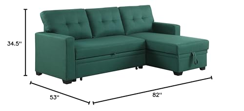 EOVTK 82" L-Shaped Convertible Sleeper Sectional Sofa, 2 in 1 Pull Out Couch Bed with Reversible Storage Chaise for Living Room, Small Space Apartment, Green