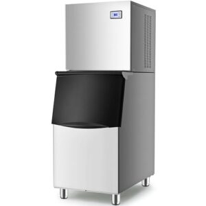 tecspace 110v freestanding commercial ice maker, 550lbs/24h, 1200w ultra strong compressor, 265lbs large storage bin, 182 pcs ice cubes ready in 8-15 mins