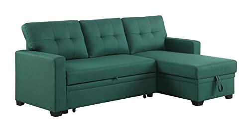 EOVTK 82" L-Shaped Convertible Sleeper Sectional Sofa, 2 in 1 Pull Out Couch Bed with Reversible Storage Chaise for Living Room, Small Space Apartment, Green