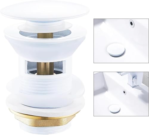 BHYTAF Sink Basin Plug Drain White Luxury Sink Pop Up Drain Stopper Basin Bathroom Lavatory Kitchen Bathtub Accessories Cap Washbasin Plug Brass