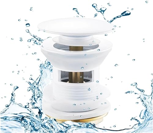 BHYTAF Sink Basin Plug Drain White Luxury Sink Pop Up Drain Stopper Basin Bathroom Lavatory Kitchen Bathtub Accessories Cap Washbasin Plug Brass