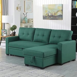 EOVTK 82" L-Shaped Convertible Sleeper Sectional Sofa, 2 in 1 Pull Out Couch Bed with Reversible Storage Chaise for Living Room, Small Space Apartment, Green