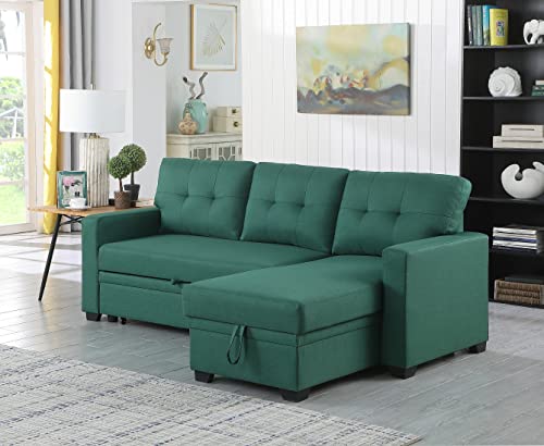 EOVTK 82" L-Shaped Convertible Sleeper Sectional Sofa, 2 in 1 Pull Out Couch Bed with Reversible Storage Chaise for Living Room, Small Space Apartment, Green