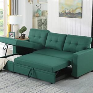 EOVTK 82" L-Shaped Convertible Sleeper Sectional Sofa, 2 in 1 Pull Out Couch Bed with Reversible Storage Chaise for Living Room, Small Space Apartment, Green