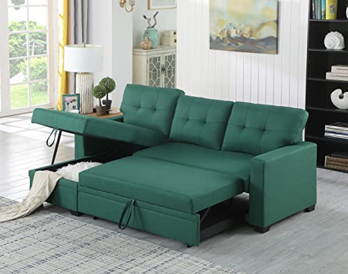 EOVTK 82" L-Shaped Convertible Sleeper Sectional Sofa, 2 in 1 Pull Out Couch Bed with Reversible Storage Chaise for Living Room, Small Space Apartment, Green