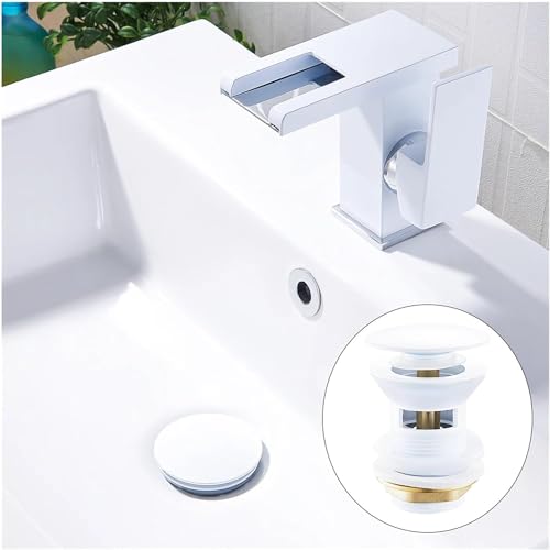 BHYTAF Sink Basin Plug Drain White Luxury Sink Pop Up Drain Stopper Basin Bathroom Lavatory Kitchen Bathtub Accessories Cap Washbasin Plug Brass