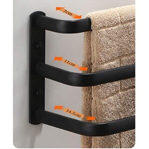 Black Double Layer Towel Rack/ Wall Mounted Multilayer Space Aluminum Towel Rail for Bathroom, Kitchen, Hotel/ Portable Design Towel Stands for Bath with Dislocation Design