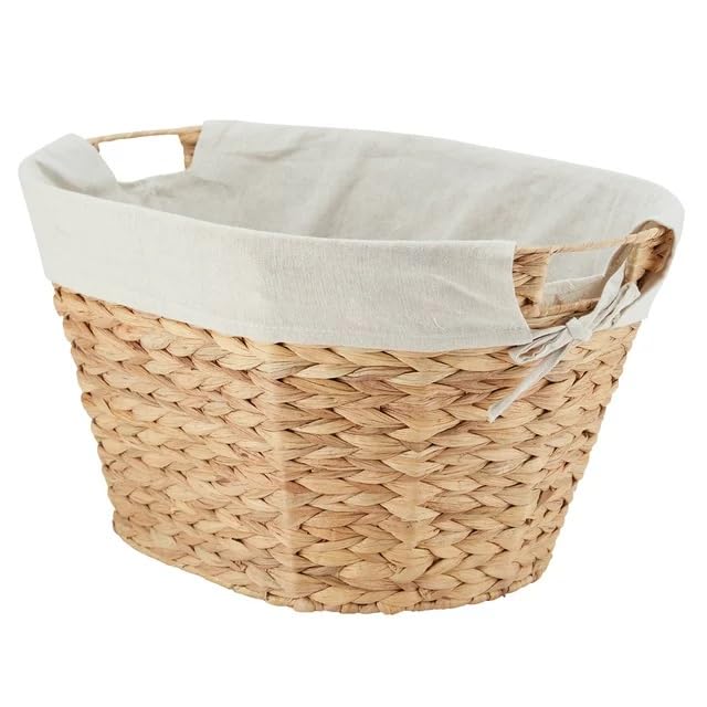 DaOLUX Braided Water Hyacinth, Laundry Basket, Natural, Hand Woven, Handles, Adult