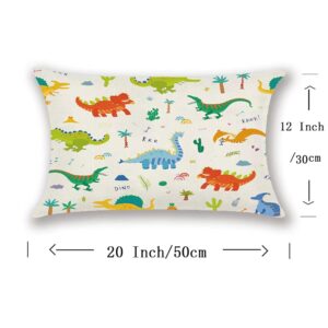 Lumbar Pillow Covers 12x20, Dinosaur Rectangle Pillowcase Small Oblong Kids Boys Girls Cushion Covers Dinoasur Lover Gifts, 2 Pack