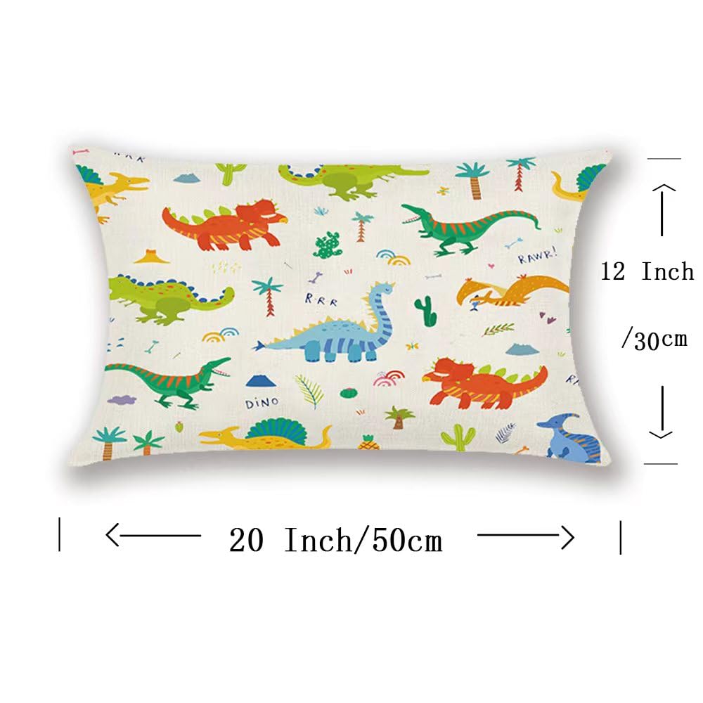 Lumbar Pillow Covers 12x20, Dinosaur Rectangle Pillowcase Small Oblong Kids Boys Girls Cushion Covers Dinoasur Lover Gifts, 2 Pack