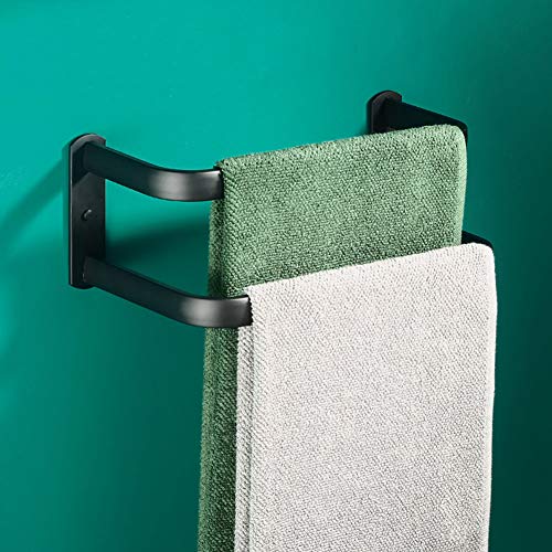 Black Double Layer Towel Rack/ Wall Mounted Multilayer Space Aluminum Towel Rail for Bathroom, Kitchen, Hotel/ Portable Design Towel Stands for Bath with Dislocation Design