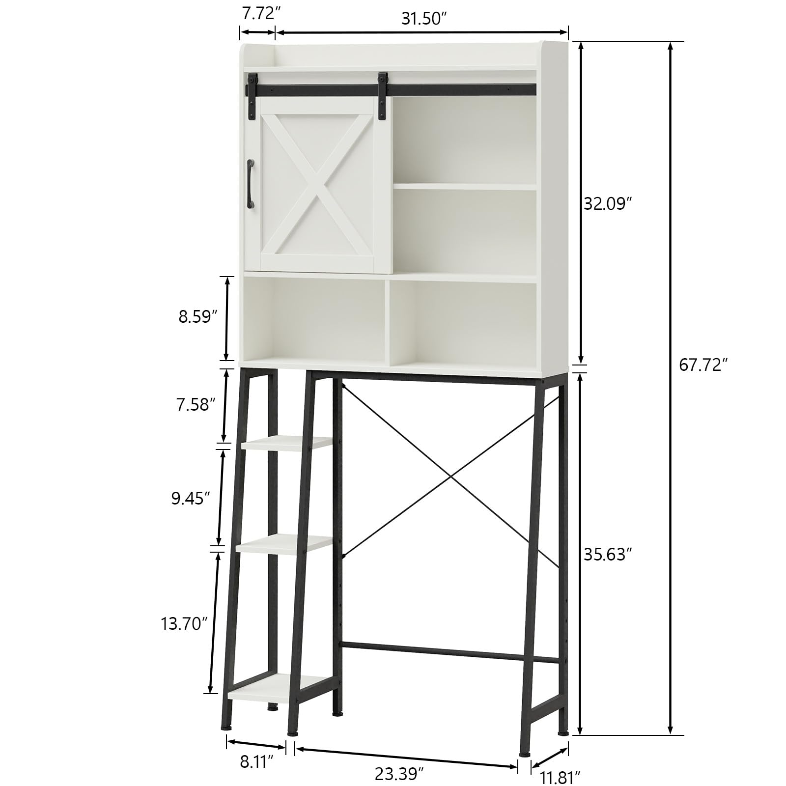 Over The Toilet Storage Cabinet, Farmhouse Storage Cabinet Over Toilet with Sliding Door & Toilet Paper Holder Stand，Home Space-Saving Toilet Rack, for Bathroom, Restroom, Laundry