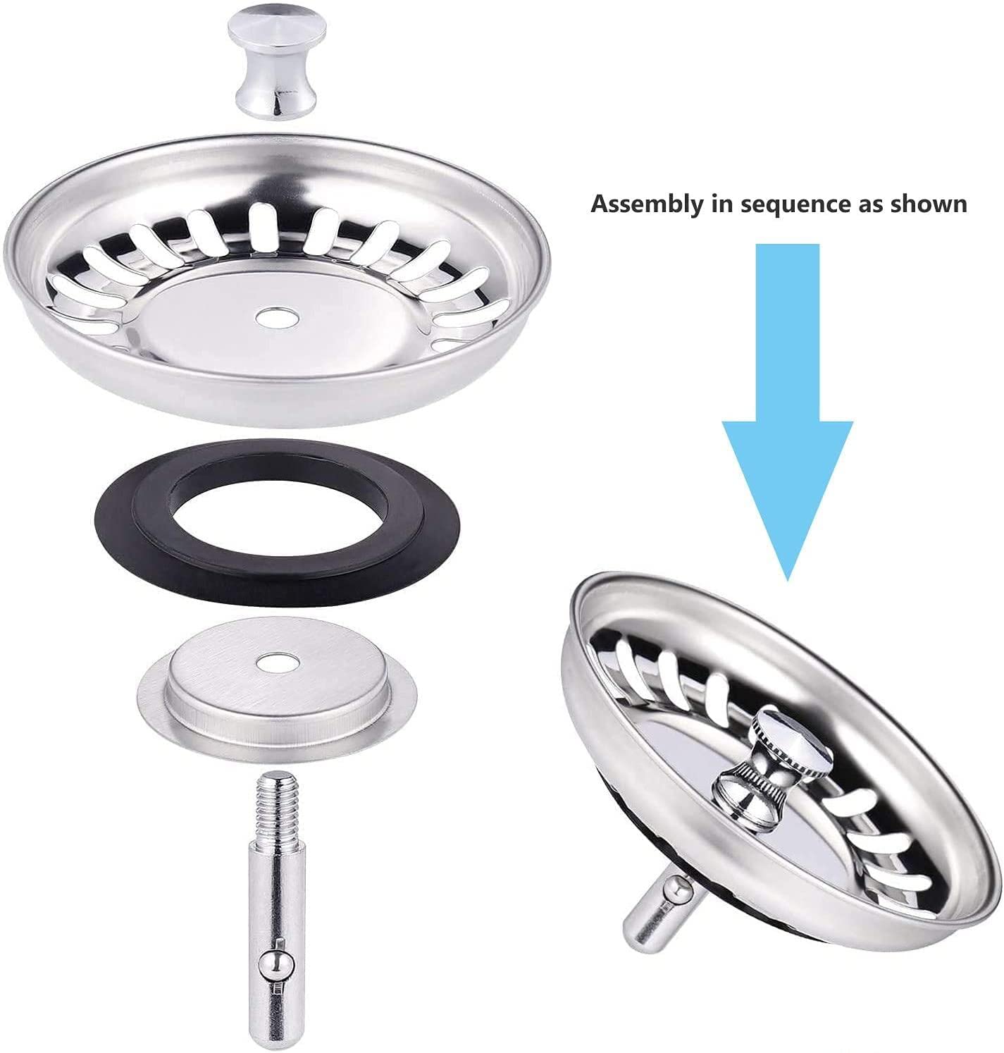 Kitchen Sink Strainer Kitchen Sink Plug, 2 Pack Universal Sink Plugs Bath Plug Strainer Plug, Thickened Stainless Steel Sink Plug Strainer For Kitchen Bathroom Home Office Hotel, Diameter 80Mm