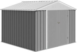 zstar 8x8 ft metal outdoor storage shed, steel utility tool shed storage house with lockable door design, garden tool sheds for backyard patio lawn