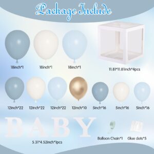 Baby Boy Shower Decorations-Dusty Blue Balloon Arch Kit With Baby Box,Baby Boy Balloon Arch Baby Boxes With Letter For Baby Shower 1st Boy Birthday Gender Reveal Decorations