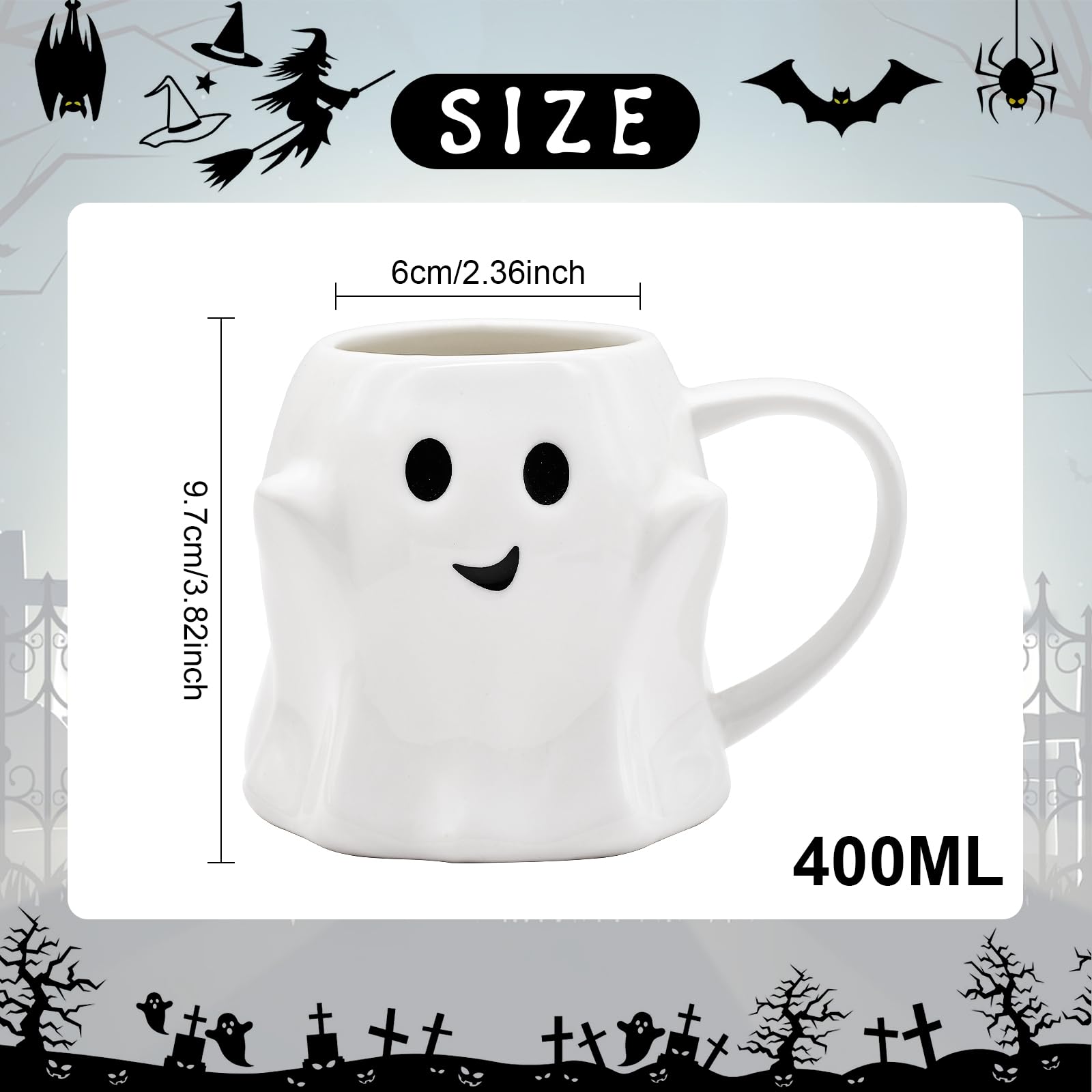 14 oz Halloween Ghost Coffee Mug - White Cute Ceramic Ghost Pattern Ghostface Mug Coffee Cup Halloween Accessories Birthday Gifts for Kids Adults