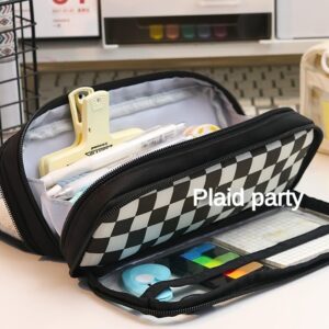 pzq ITA Pencil Pouch Large Capacity Checkered Pencil Case with Zipper Organizer transparent Pencil Bag (Black)