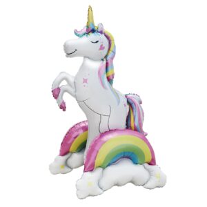 generic giant standing unicorn foil balloon, 3d magical rainbow cloud unicorn party balloons, girls birthday wedding baby shower decorations party supplies (37inch)