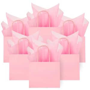 djinnglory 24 pack mini tiny small pink paper gift bags with handles 6x5x2.5 inch and 24 tissue paper for wedding baby shower princess birthday party favors goodies