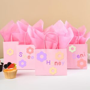 DjinnGlory 24 Pack Mini Tiny Small Pink Paper Gift Bags with Handles 6x5x2.5 Inch and 24 Tissue Paper for Wedding Baby Shower Princess Birthday Party Favors Goodies