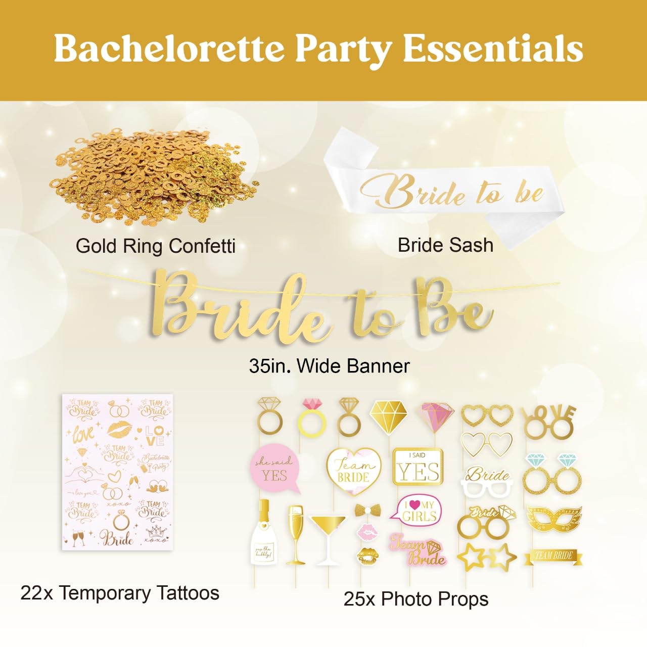 Chug Buddy Bachelorette Party Decorations Pack - Bride Sash, Bride to Be Banner, Tattoos, Confetti & Photo Booth Props - Bachelorette Party Supplies & Accessories