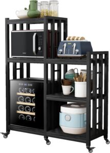 6-tier kitchen bakers rack storage shelf with wheels, utility plant stand/ mini fridge & microwave oven stand table, coffee bar, adjustable kitchen shelves freestadning for home office patio