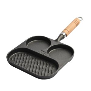 egg pan omelette pan, 3 section square divided breakfast grill pan with solid wood handle，nonstick egg frying pan for stove tops, kitchen cooking tool for indoor cooking & outdoor grilling (black)