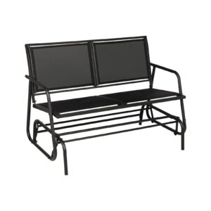 incbruce outdoor patio swing glider loveseat chair, garden rocking chair patio bench for 2 person, steel frame porch chair set with textilene fabric, black