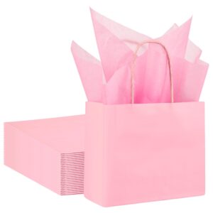 DjinnGlory 24 Pack Mini Tiny Small Pink Paper Gift Bags with Handles 6x5x2.5 Inch and 24 Tissue Paper for Wedding Baby Shower Princess Birthday Party Favors Goodies