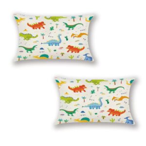 lumbar pillow covers 12x20, dinosaur rectangle pillowcase small oblong kids boys girls cushion covers dinoasur lover gifts, 2 pack